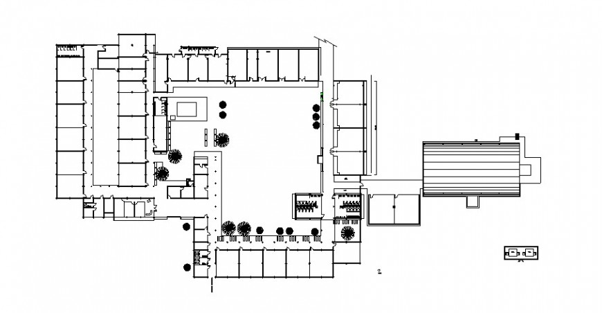 Single story building plan 2d view layout file in dwg format